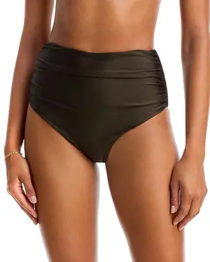 Simkhai Teya High Waist Shirred Bikini Bottom - Dark Olive