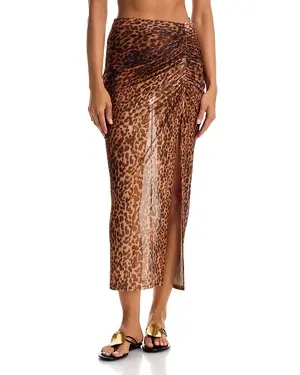 Simkhai Kensingten Shirred Skirt Swim Cover-up - Sunlit Leopard