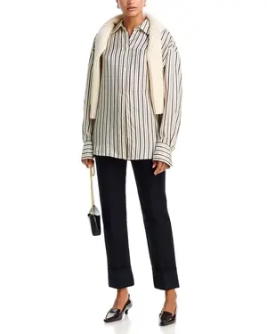 TOTEME Oversized Striped Silk Button Up Shirt