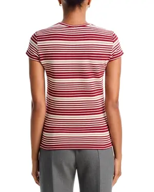 TOTEME Rib Stripe Stretch Cotton Short Sleeve Tee - Red/ecru