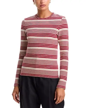 TOTEME Rib Stripe Stretch Cotton Long Sleeve Tee - Red/ecru
