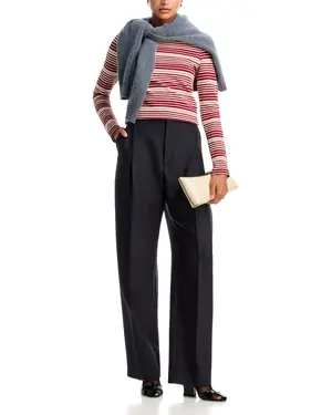 TOTEME Rib Stripe Stretch Cotton Long Sleeve Tee - Red/ecru