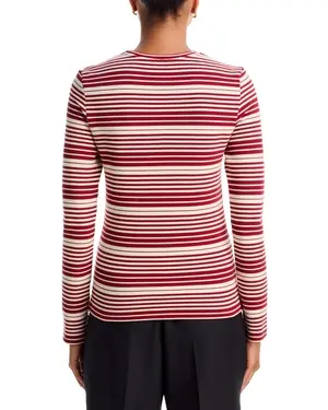 TOTEME Rib Stripe Stretch Cotton Long Sleeve Tee - Red/ecru