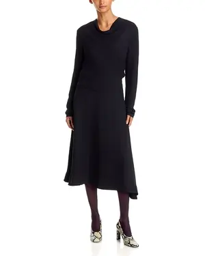 TOTEME Draped Long Sleeve Midi Dress - Black
