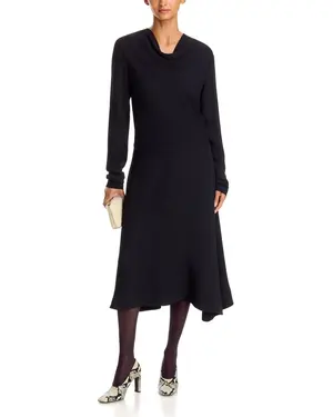 TOTEME Draped Long Sleeve Midi Dress - Black
