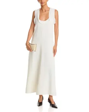 TOTEME Ribbed Trim Scoop Neck Dress - Ecru