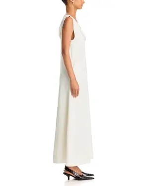 TOTEME Ribbed Trim Scoop Neck Dress - Ecru