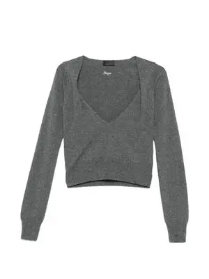 MUGLER Cut-out V-neck Sweater - Grey