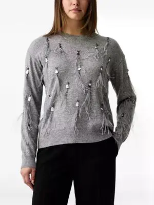 KAOS Sequin-embellished Feather-trim Sweater - Grey
