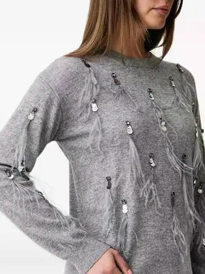 KAOS Sequin-embellished Feather-trim Sweater