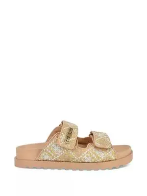Guess Fadelizz Monogram-pattern Touch-strap Flat Sandals - Neutrals