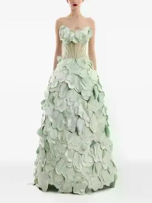 GEMY MAALOUF Petal-embellished Corset Gown - Green
