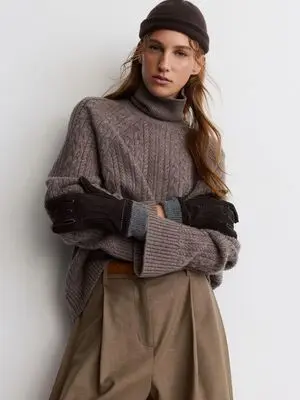 REISS Sadie Suede Ribbed-cuff Topstitched Gloves - Chocolate