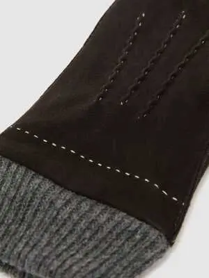 REISS Sadie Suede Ribbed-cuff Topstitched Gloves