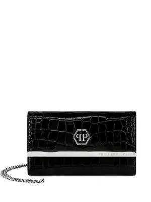 Philipp Plein Croc-effect Leather Clutch Bag - Black