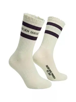 GOLDEN GOOSE Logo-print Distressed Socks - Neutrals