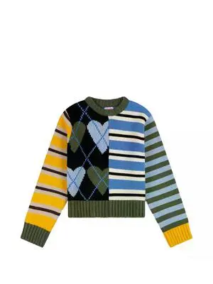 CHARLES JEFFREY Collage Crewneck Mixed-pattern Sweater - Green