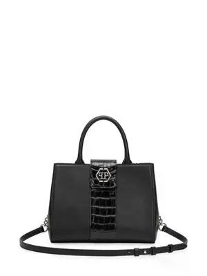 Philipp Plein Nappa Handle Bag Hexagon Strass Cocco Cut - Black