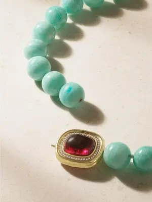OCTAVIA ELIZABETH Orb 18-karat Gold, Diamond, Amazonite And Tourmaline Beaded Necklace