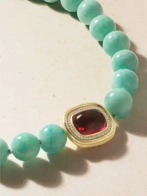 OCTAVIA ELIZABETH Orb 18-karat Gold, Diamond, Amazonite And Tourmaline Beaded Necklace