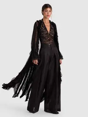 Alice + Olivia Cher Ruffle Maxi Robe - Black