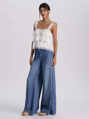Alice + Olivia Sylvie Tiered Lace Crop Top