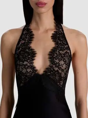 Alice + Olivia Viola Lace Halter Mini Dress