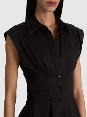 Alice + Olivia Kim Paneled Corset Flared Mini Shirt Dress