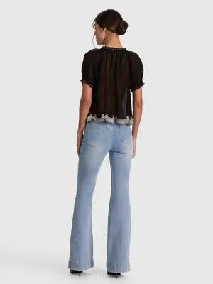 Alice + Olivia Odette Emrboidered Puff Sleeve Top