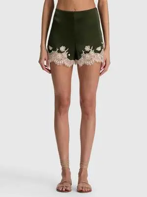 Alice + Olivia Elissa Lace Short - Dark Fern