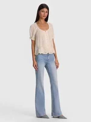 Alice + Olivia Odette Emrboidered Puff Sleeve Top
