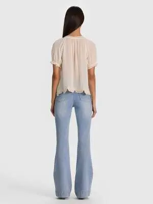 Alice + Olivia Odette Emrboidered Puff Sleeve Top