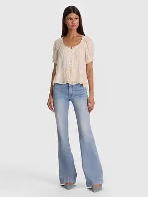 Alice + Olivia Odette Emrboidered Puff Sleeve Top