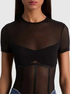 Alice + Olivia Whitney Sheer Seamed Bodysuit