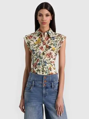 Alice + Olivia Kim Corset Button Down - Desert Sprigs Vanilla