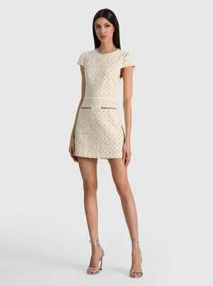 Alice + Olivia Cade Embellished Cap Sleeve Mini Dress - Vanilla
