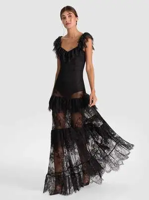 Alice + Olivia Myrna Lace Tiered Gown - Black