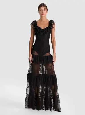 Alice + Olivia Myrna Lace Tiered Gown