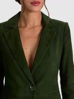 Alice + Olivia Macey Suede Notch Collar Fitted Blazer