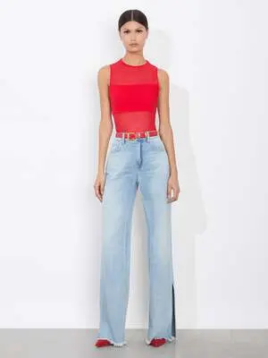 Alice + Olivia Hayden Buckle Belt - Bright Ruby/gold