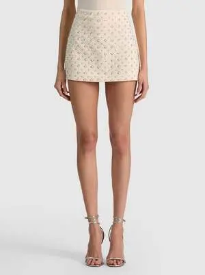 Alice + Olivia Rubi Embellished Mini Skirt - Vanilla