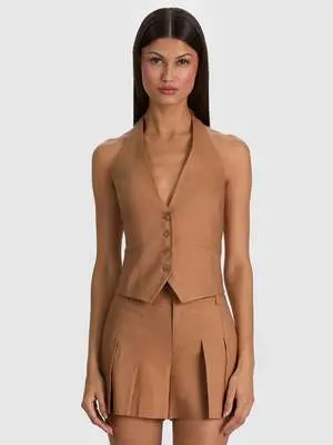 Alice + Olivia Erica Linen Vest - Tan