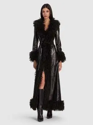 Alice + Olivia Polina Vegan Leather Faux Fur Coat - Black