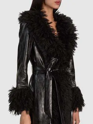 Alice + Olivia Polina Vegan Leather Faux Fur Coat