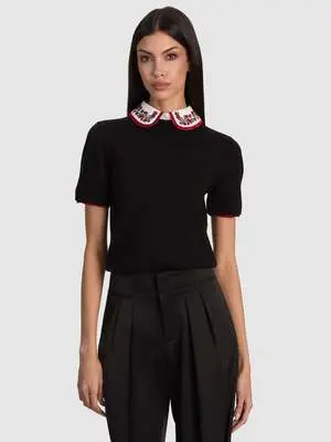 Alice + Olivia Aster Collared Pullover - Black