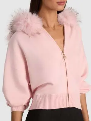 Alice + Olivia Nadya Faux Fur Trim Cardigan