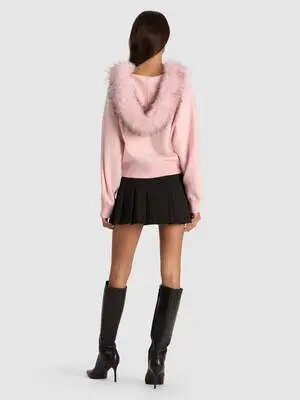 Alice + Olivia Nadya Faux Fur Trim Cardigan