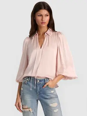 Alice + Olivia Roanne Tie Front Blouse - Blush