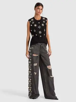Alice + Olivia Micah Embellished Muscle Tank