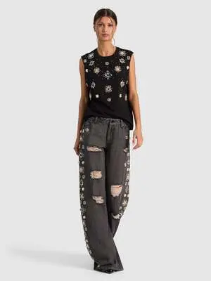 Alice + Olivia Micah Embellished Muscle Tank